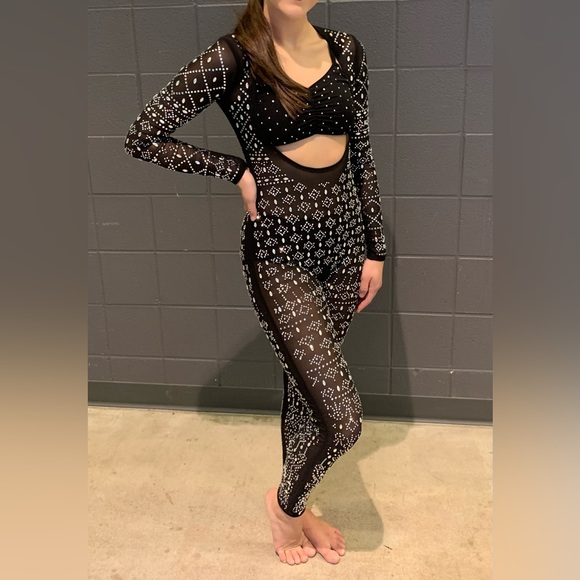 Glamour | Other | Glamour Black Stoned Bedazzled Unitard Dance Costume ...